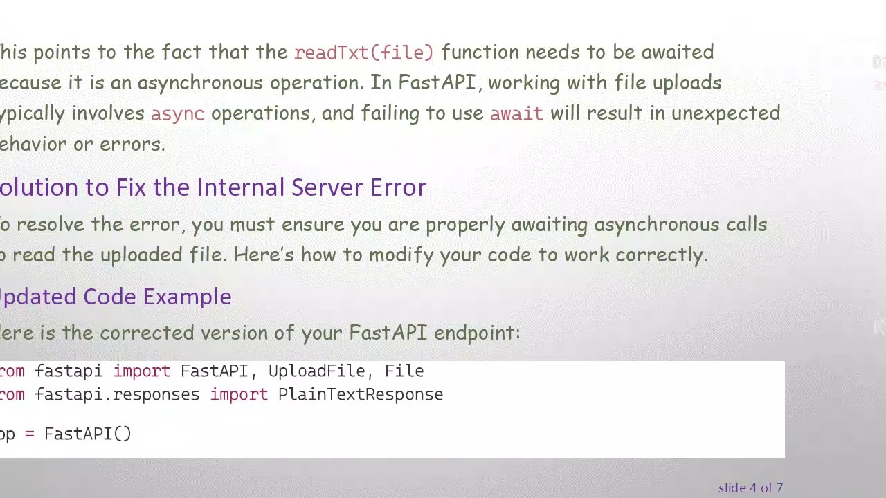 Resolving Internal Server Error in Python FastAPI During Text File Upload