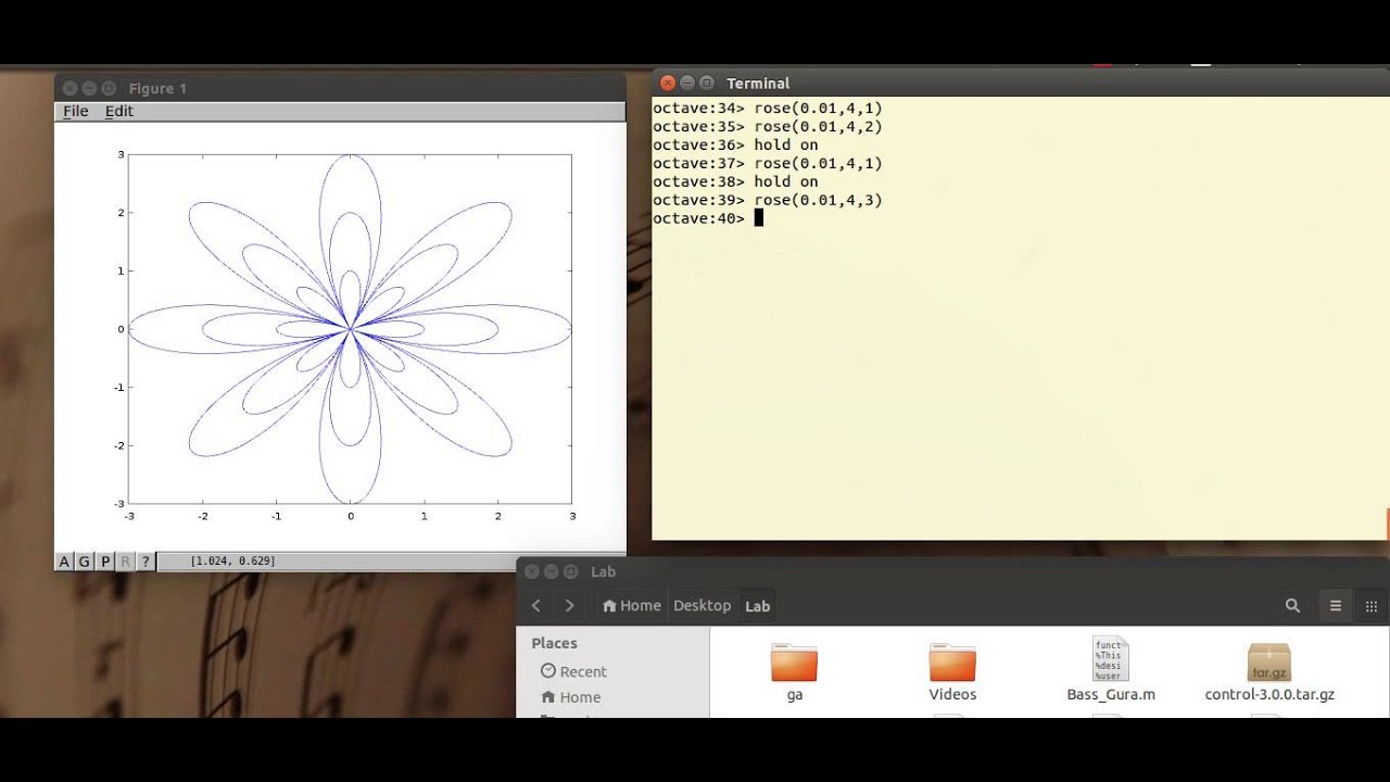 I/O and Plotting from a Trigonometric Flower Script in OCTAVE (e.g. free MATLAB)