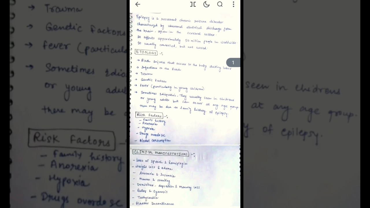 Epilepsy | Handwritten Notes |