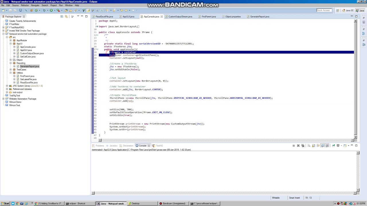 Adding scrollbars to custom console window using swing