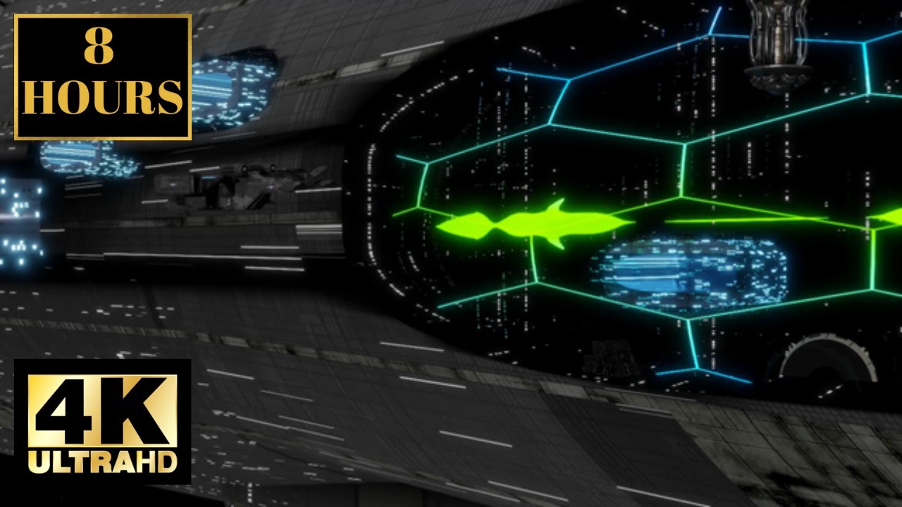 Flying In Space Spacestation Star Wars Wallpaper Screensaver Background With Music 4K 8 HOURS