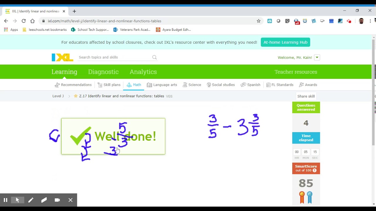 8th Grade IXL Identify linear and nonlinear functions: tables VGS