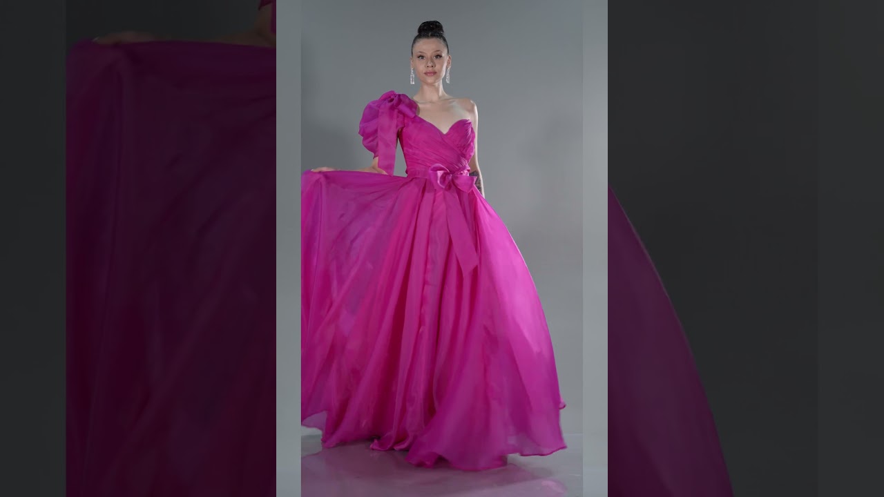 Fuşya Tek Omuz Uzun Prenses Abiye ABU3984