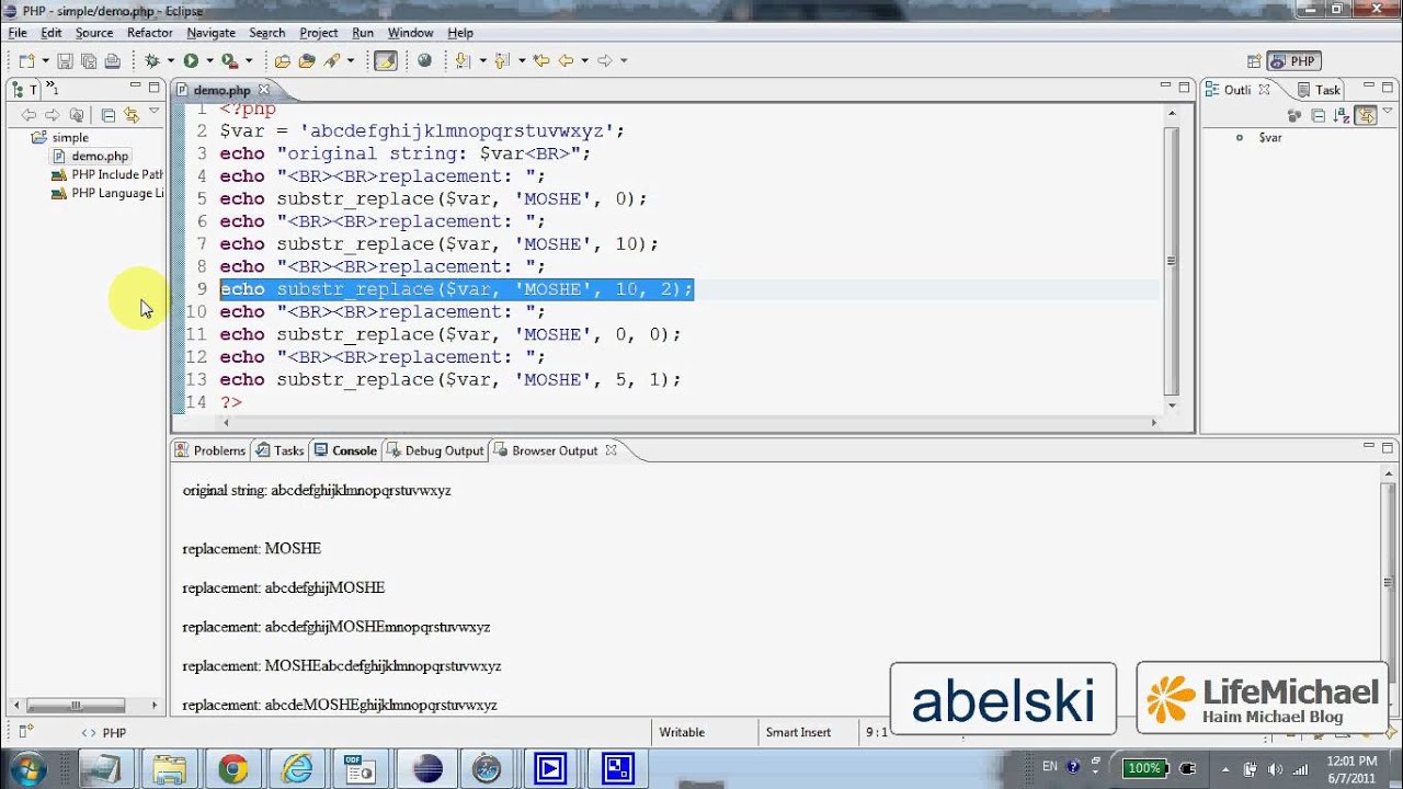 The substr_replace function in PHP