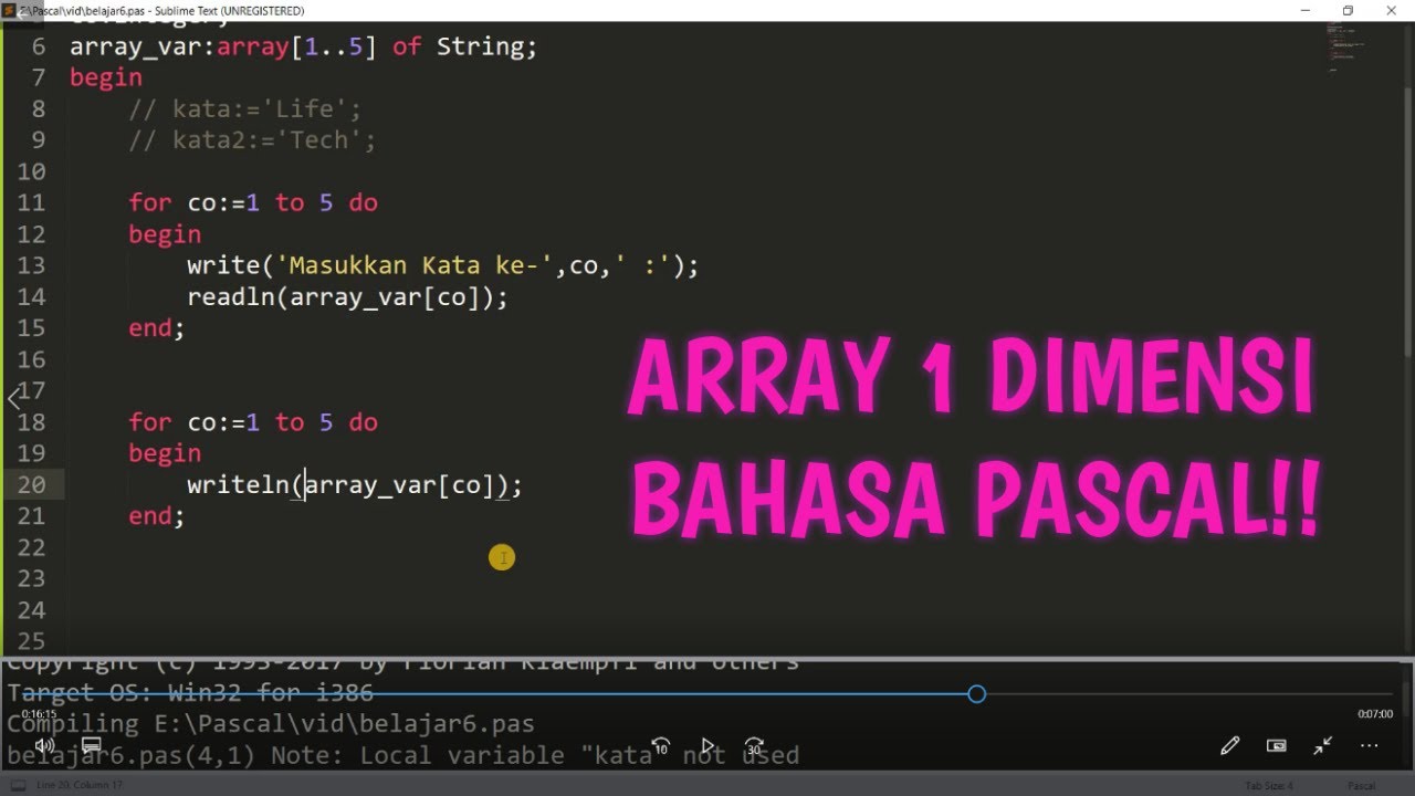 Array 1 Dimensi Pada BAHASA PASCAL - BELAJAR 6 PEMROGRAMAN PASCAL