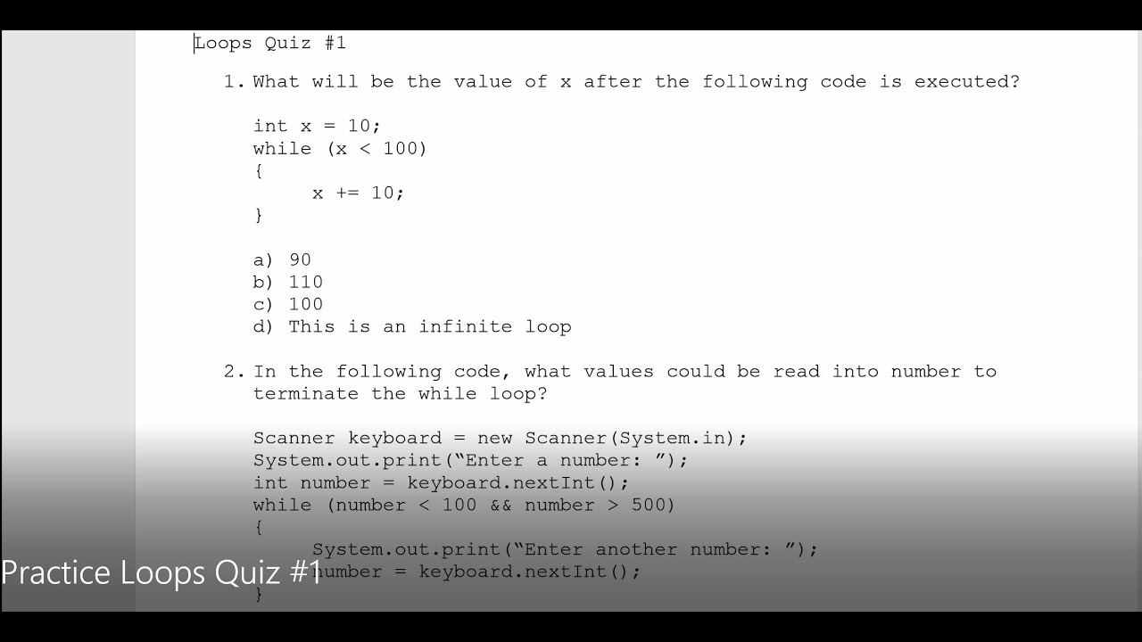 JAVA - Lesson #66 - Practice Loops Quiz #1