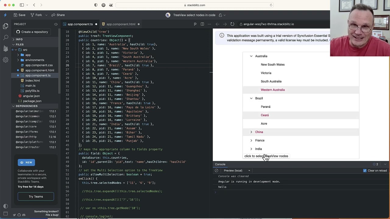 How to Programmatically Select Nodes in Angular TreeView