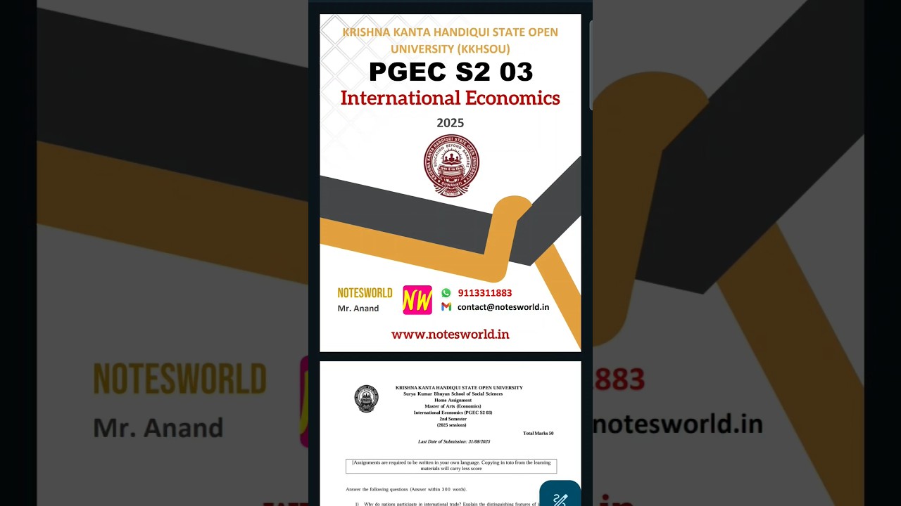 KKHSOU Master of Arts (Economics)International Economics (PGEC S2 03) Solved Assignment 2025
