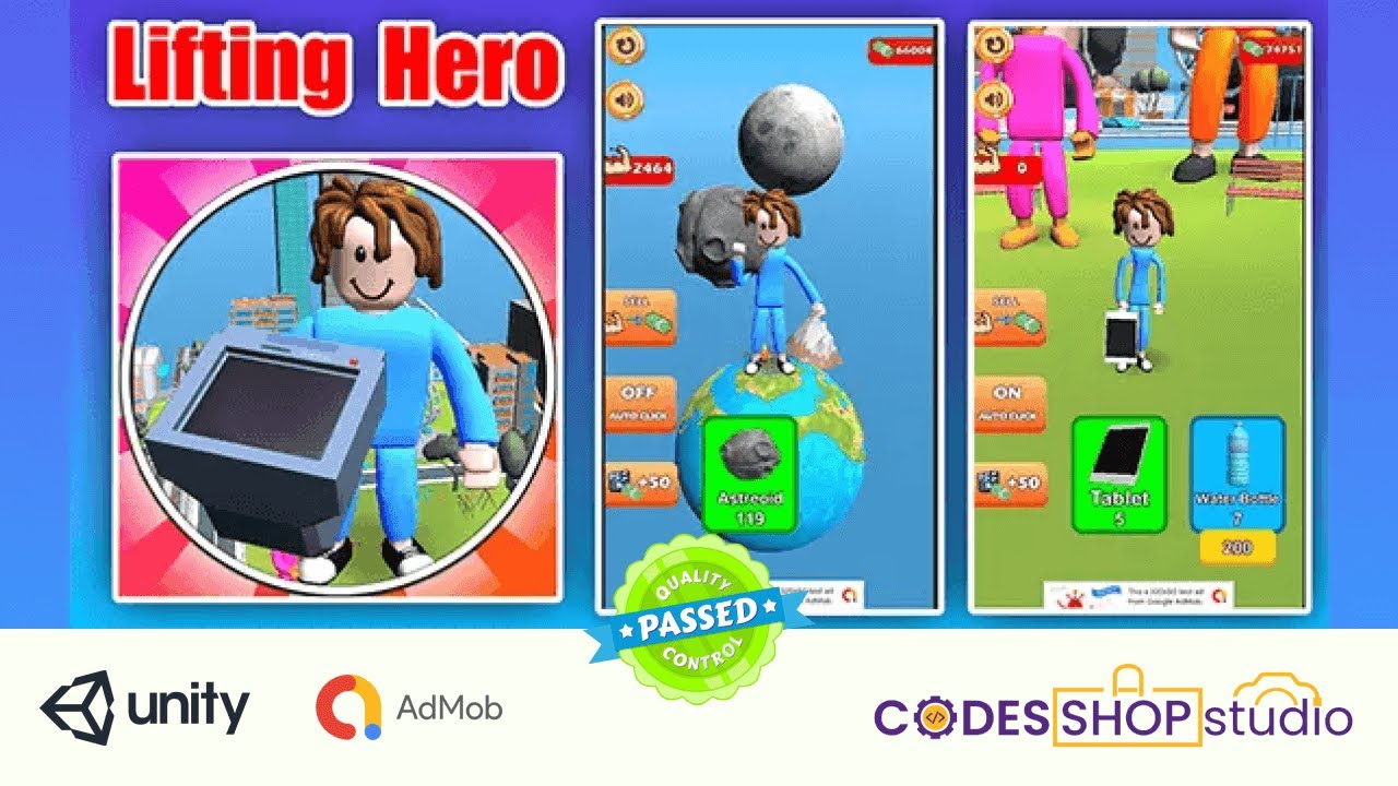 Lifting Hero Gym Tap Clicker 3D Game Unity Source Code