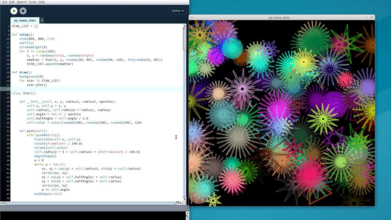 Sketch #001 - 180101 - Many Stars - #Processing #Python Mode