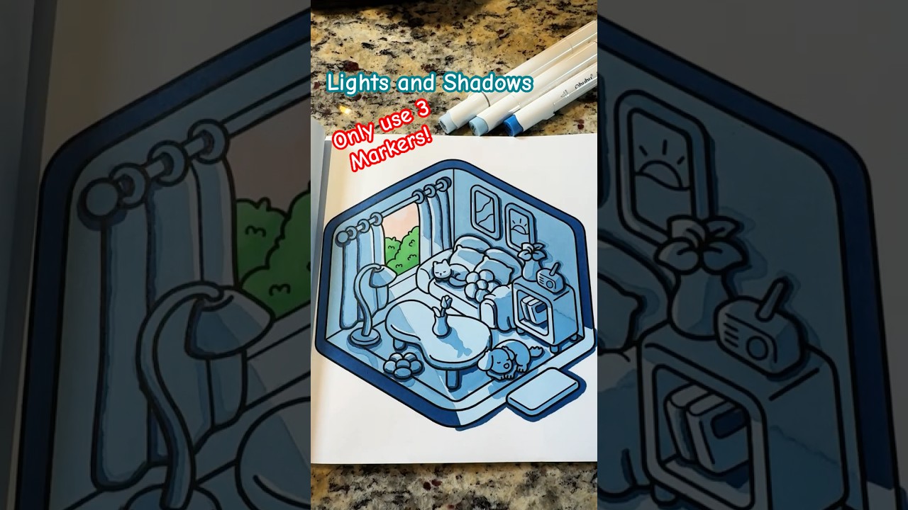 Easiest Light and Shadows Tutorial With THREE Markers! 🩵🎨💙