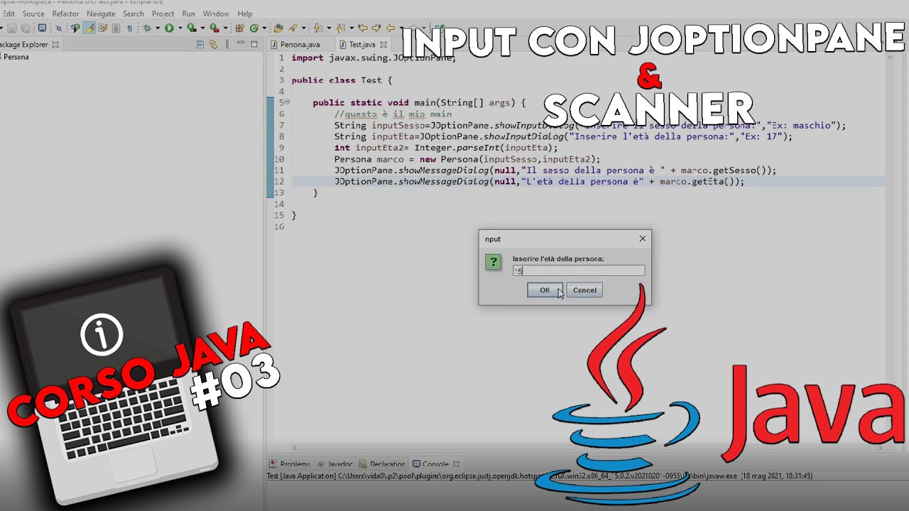 Input con JOptionPane & Scanner - Corso Java #03