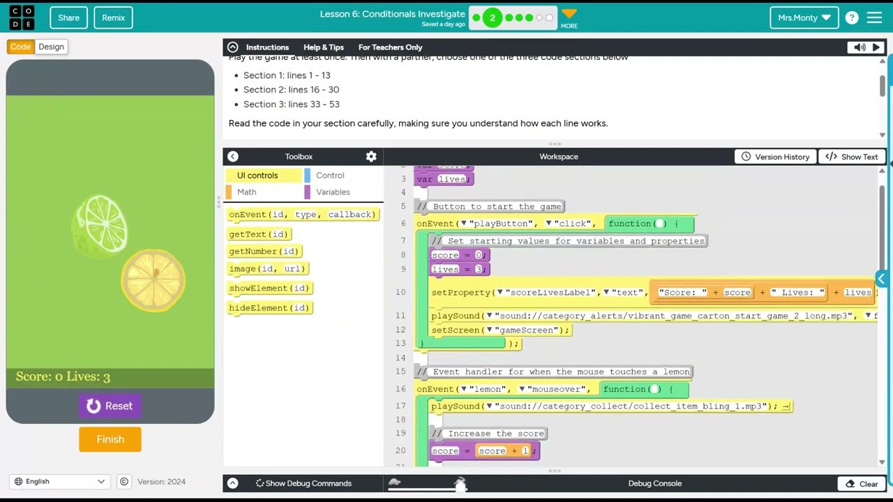 Code.org Computer Science Principles Unit 4: Lesson 6 - Conditionals Investigate
