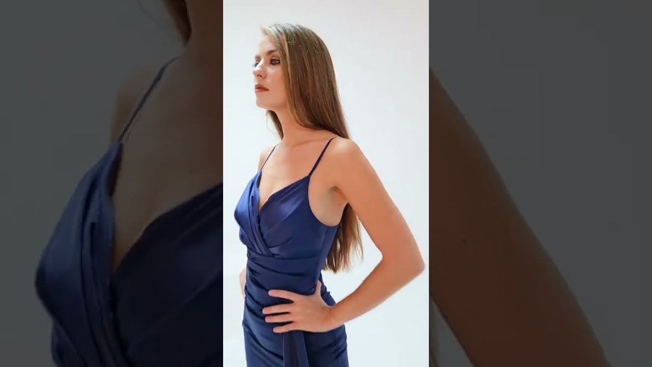 Lafaba - Kadın Lacivert Askılı Uzun Saten Abiye Elbise & Mezuniyet Elbisesi - 22Y708063R21