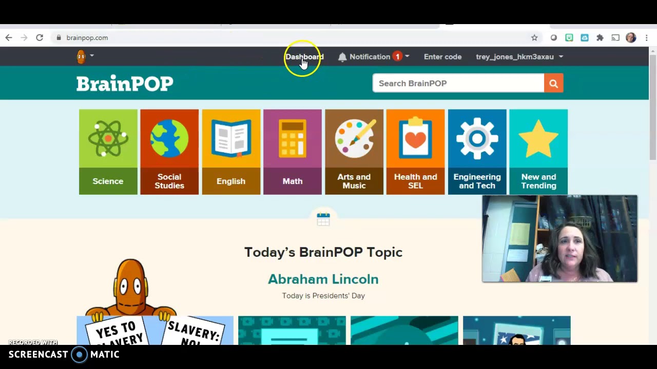 Typing in your BrainPop class code
