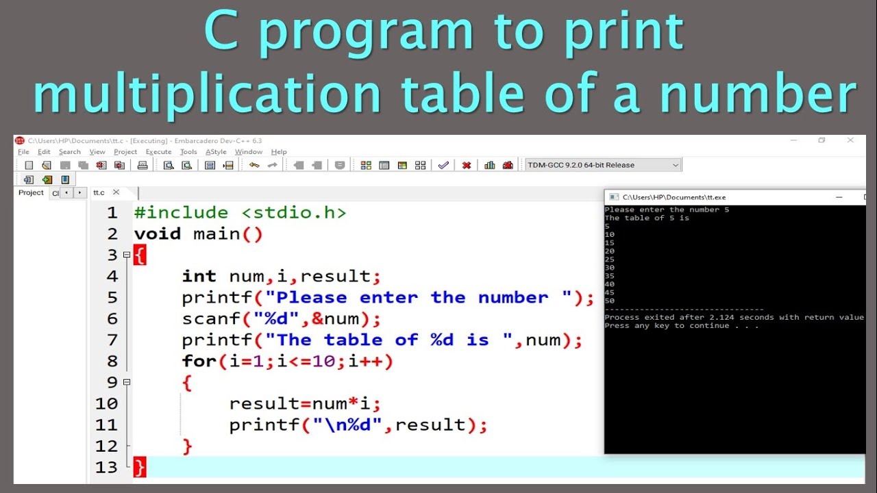 C program for Multiplication table
