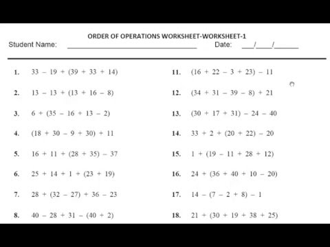 GRADE 4 MATHS ORDER OF OPERATIONS WORKSHEET