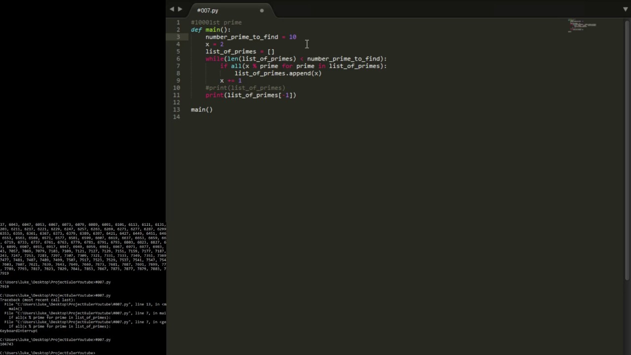 Python Beginner tutorial series using project Euler #7 - 10001st Prime
