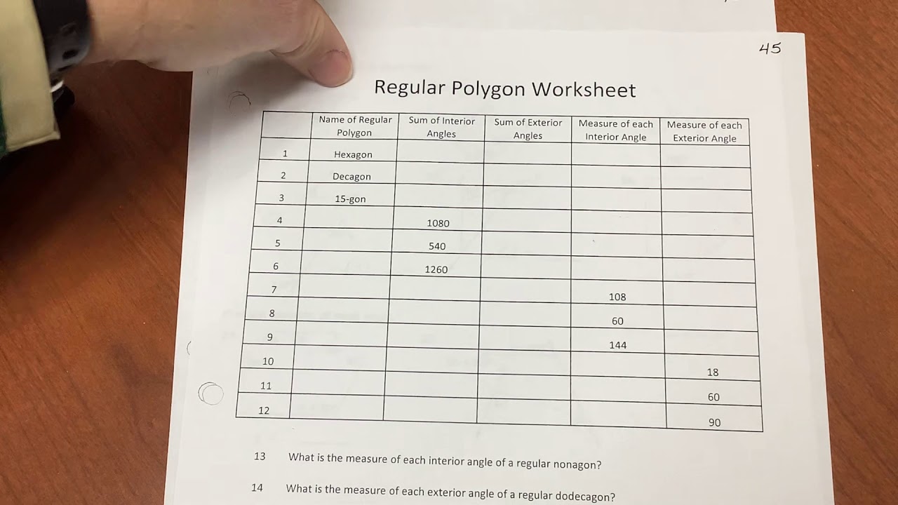 Regular Polygon Worksheet