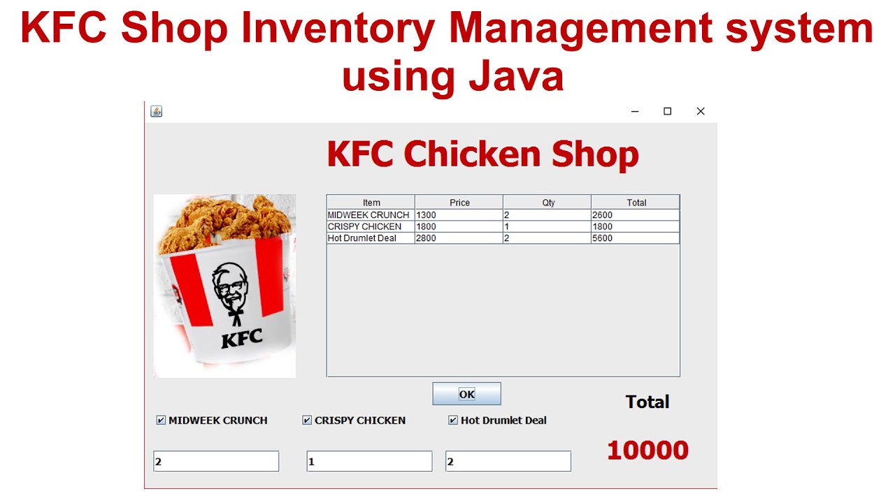 Kfc shop inventory management system using Java