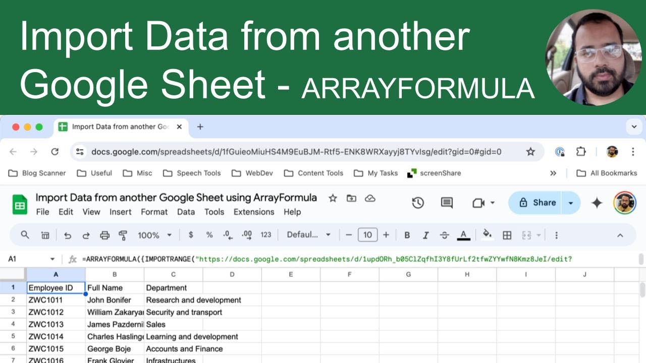 Import Data from Another Google Sheet Using ArrayFormula