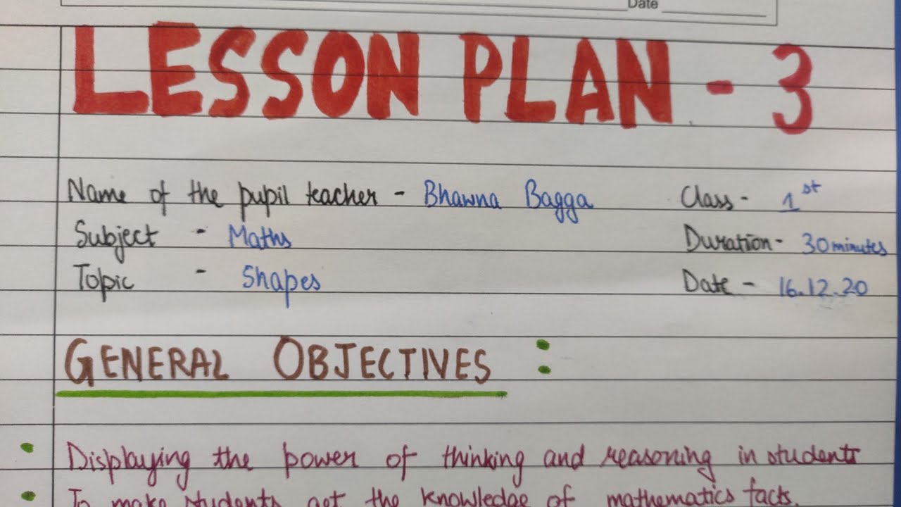 Maths Lesson Plan on Shapes (Class 1 to 5) for D el ed