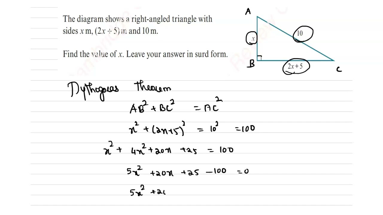 Chapter 1 - Completing the square - Exercise 1B - Problem 9-The diagram shows a right-angled tri