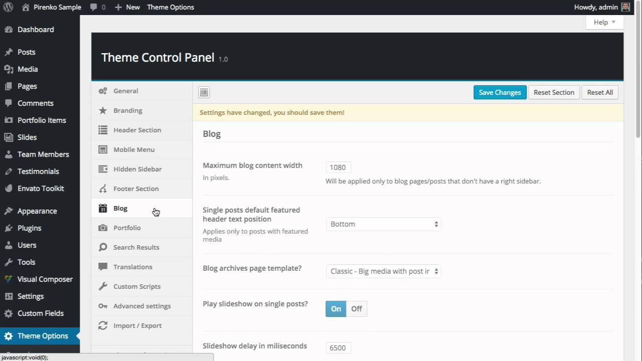 Pulse WordPress Theme - Options overview
