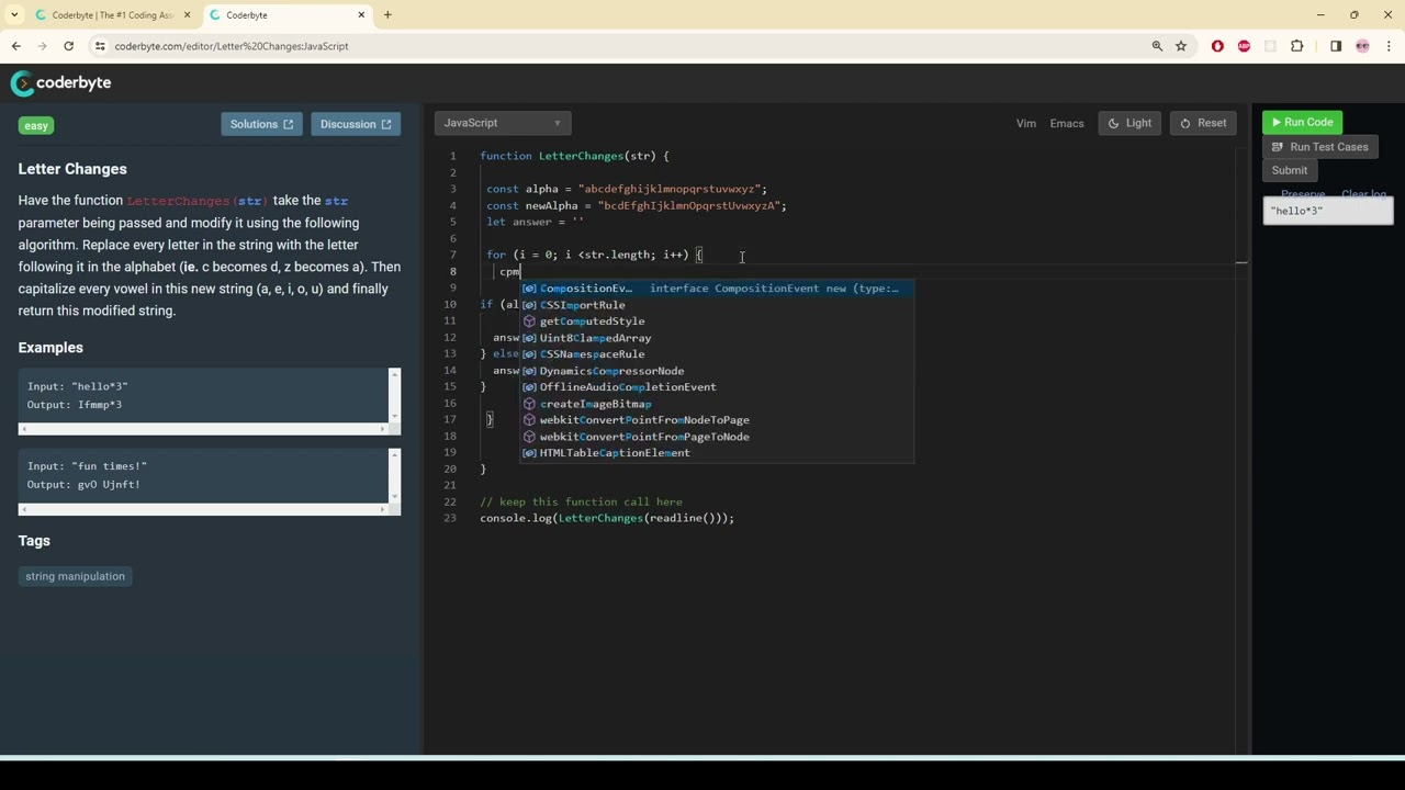 Coderbyte | Letter Changes | Easy | Solution with JavaScript