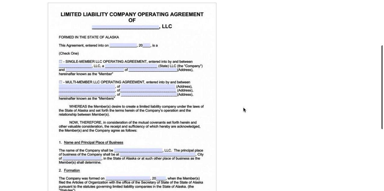 Alaska LLC Operating Agreement Template - PDF - Word