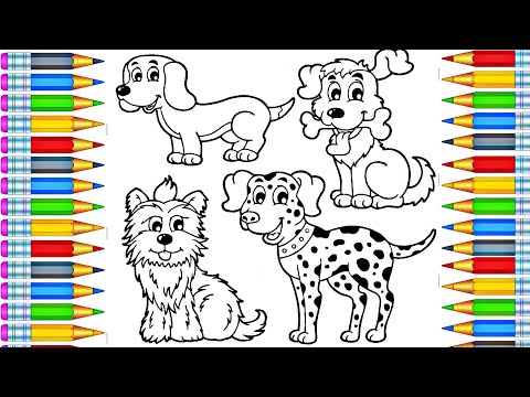 Dogs Drawing Easy - How To Color The Dogs 🐕 | Dogs Coloring Tutorial for Kids