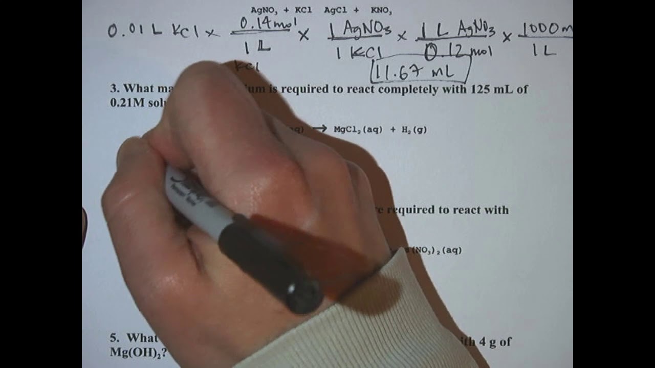 Walkthrough of solution stoichiometry worksheet #1 for LSHS Honors Chemistry