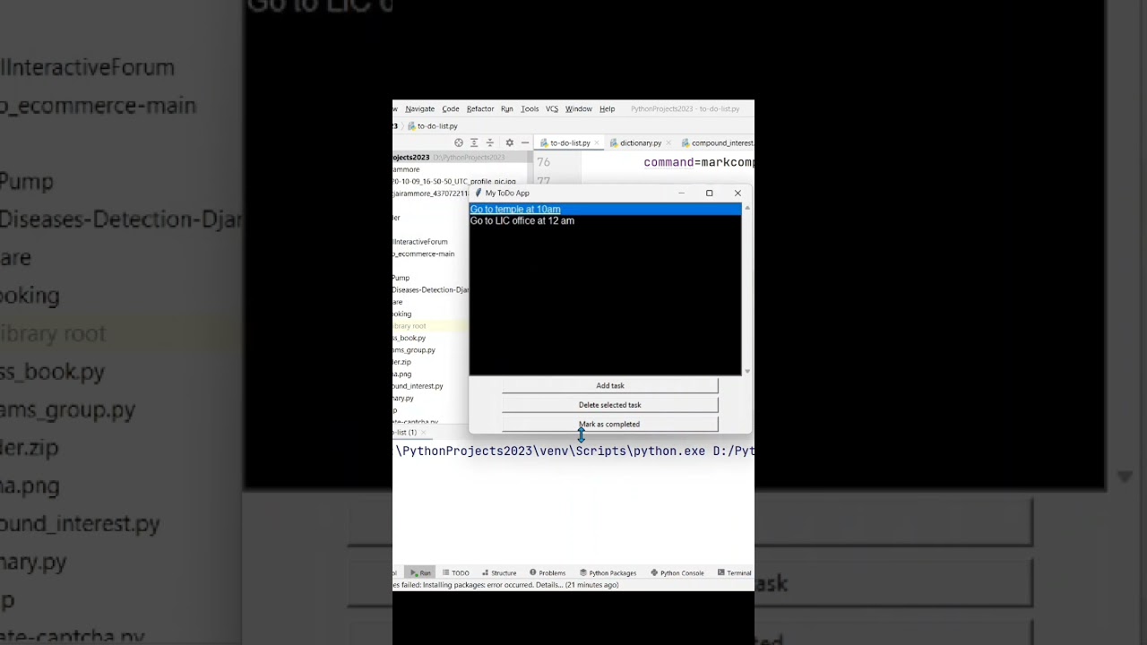 To-Do List App Using Python Tkinter (free source code) #python #shorts