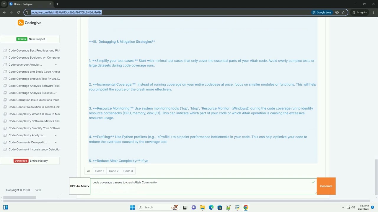 code coverage causes to crash altair community