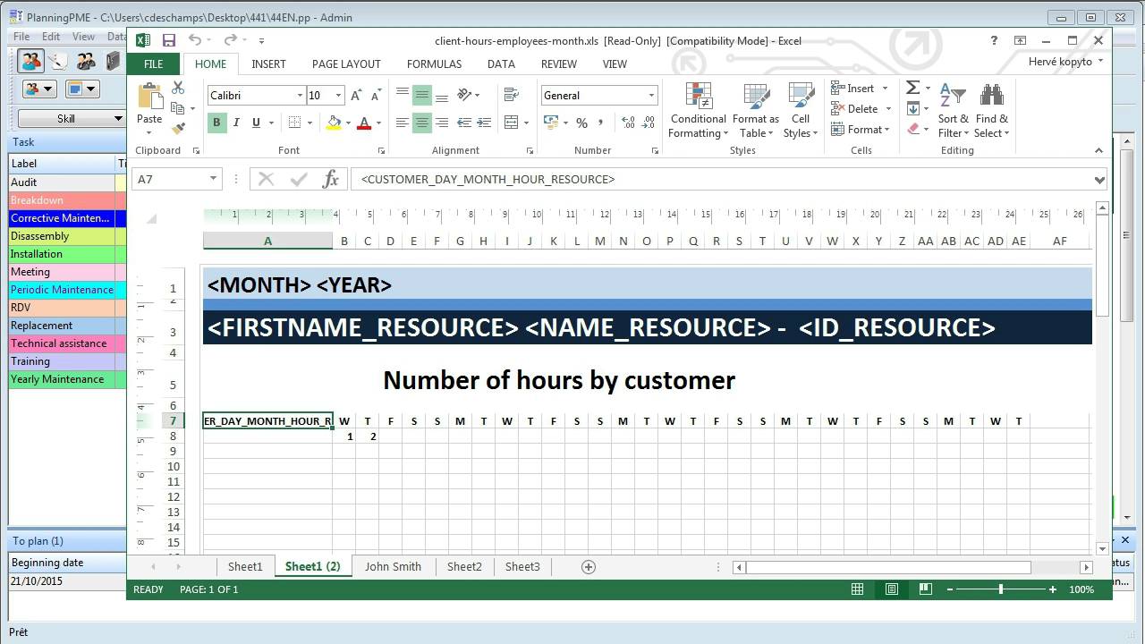 Create Excel schedule templates from the planning software PlanningPME