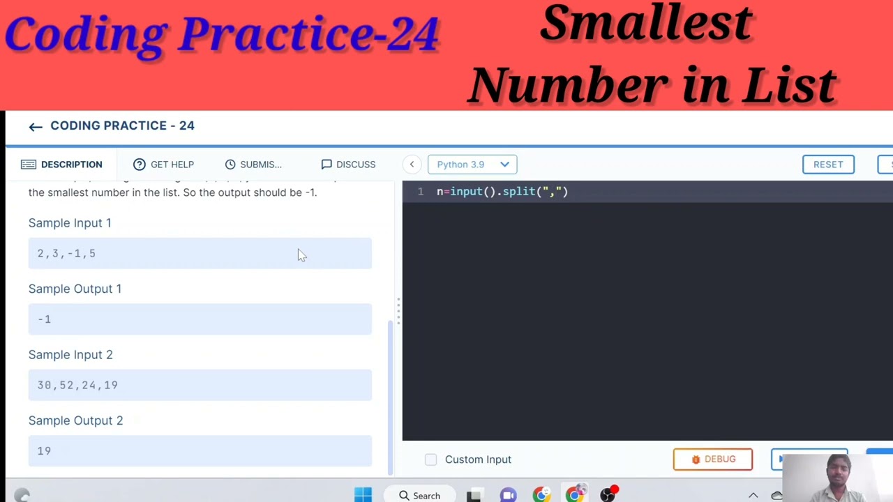 Coding Practice 24 | Smallest Number in List | Nxtwave | CCBP | #python #idp #vthetechee