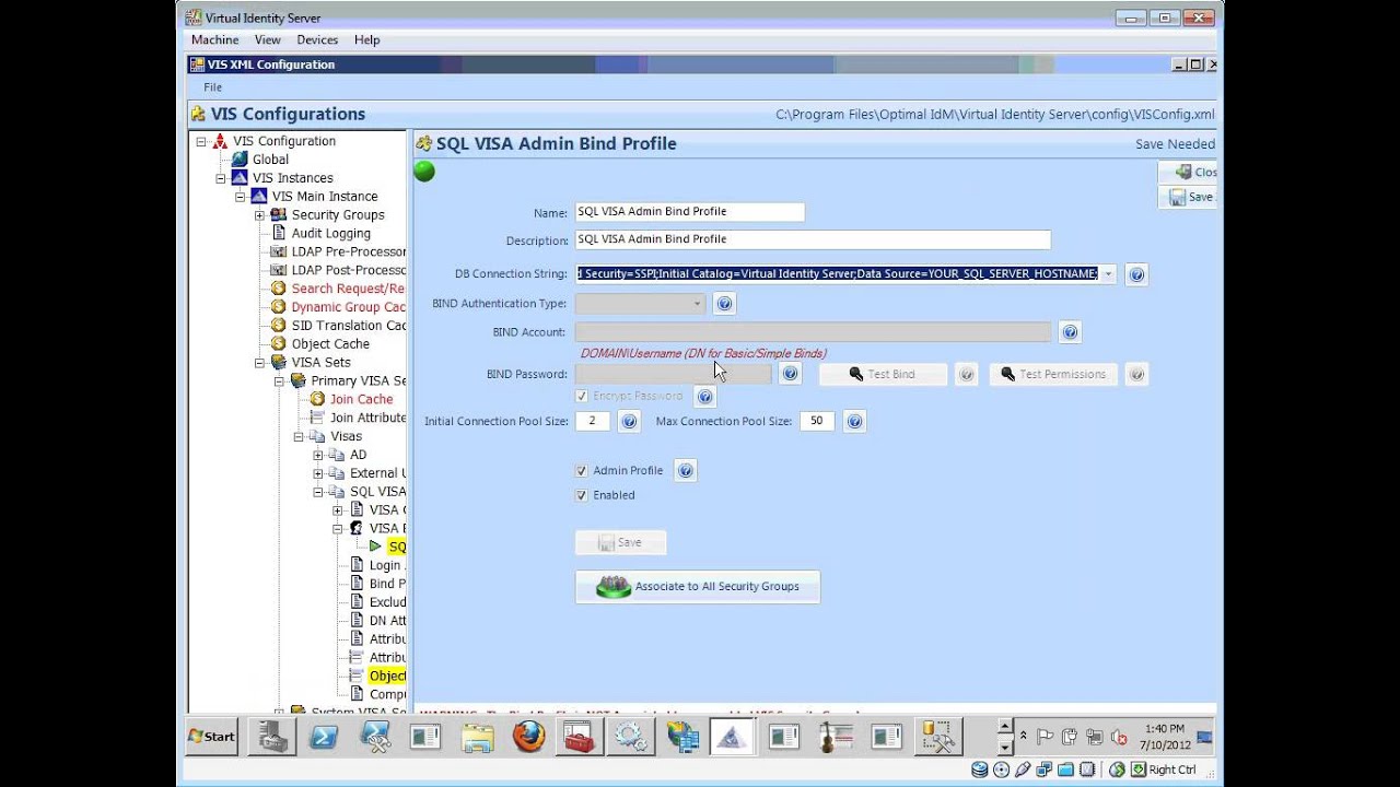 Optimal IdM's Virtual Identity Server - SQL Server VISA