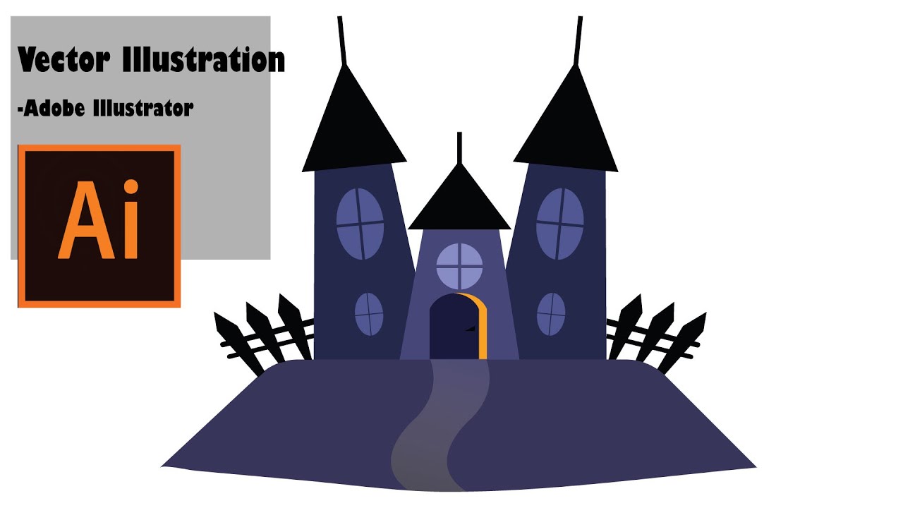 Haunted house flat / Vector Illustration tutorial -Adobe Illustrator