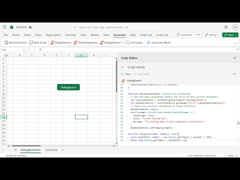 Add a Dialog box to your Excel Office Script code Demo 1 of 2