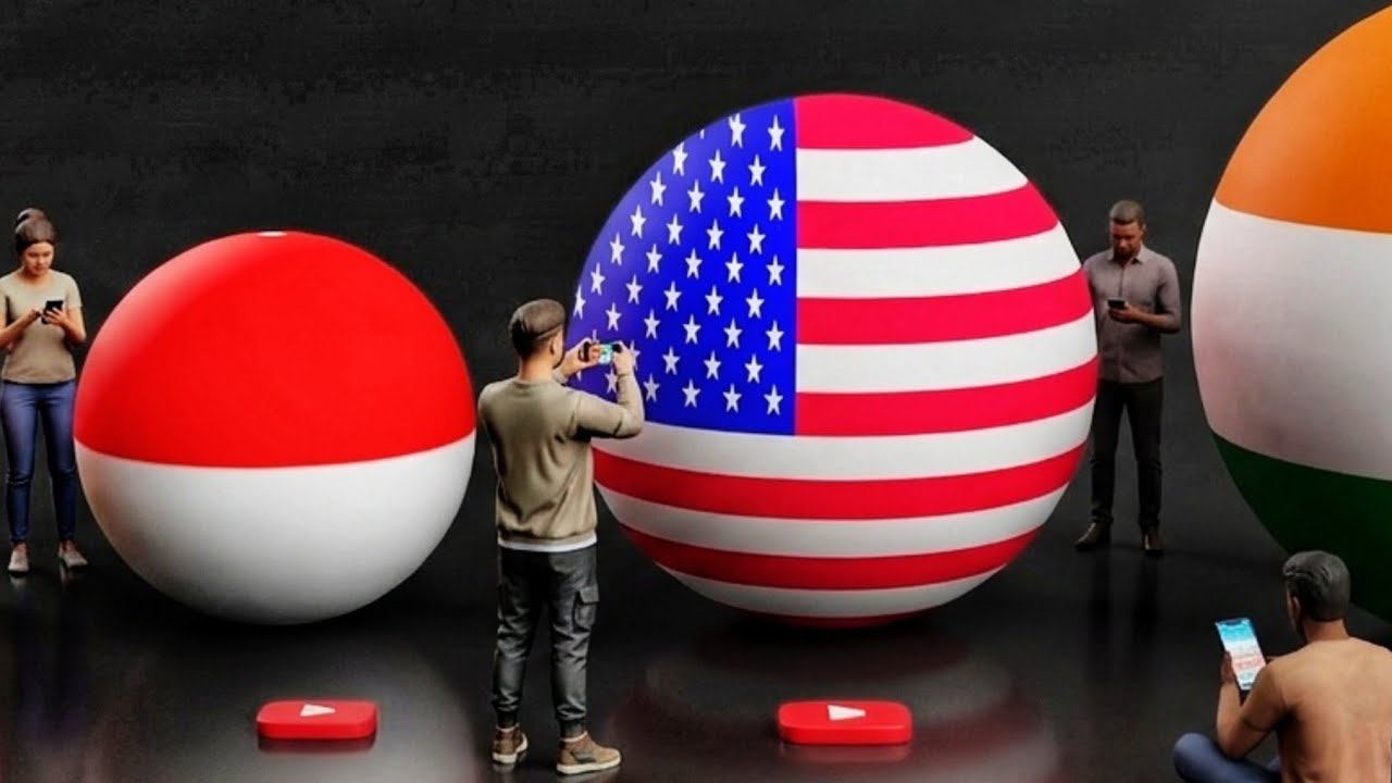 Country scaled by YouTube Users 2026 | 3D comparison