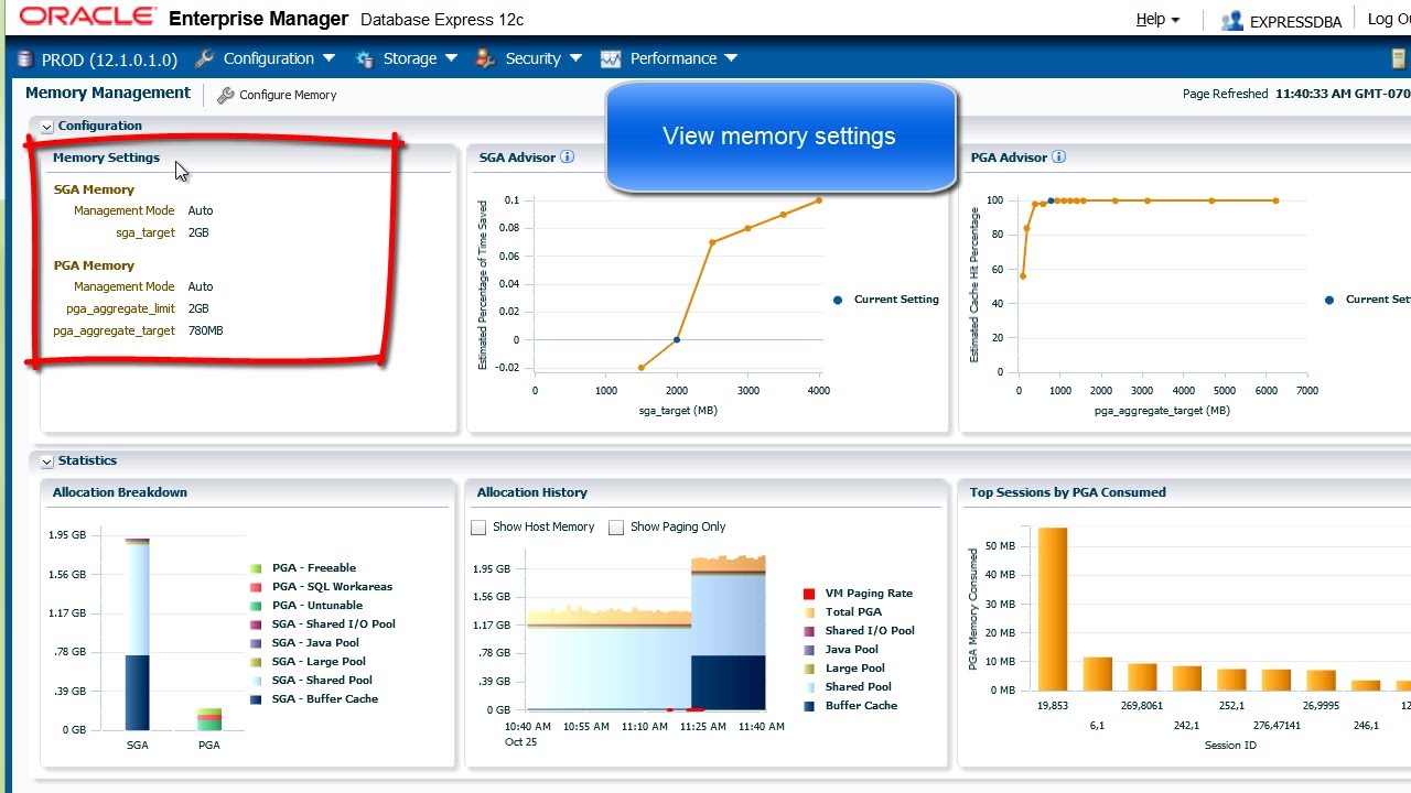 Configure Memory with EM Express 12c
