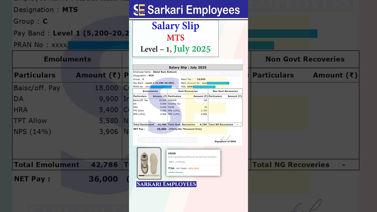 MTS SSC Salary July 2025 | Level 1 | Sarkari Employees #ssc #mts #salary