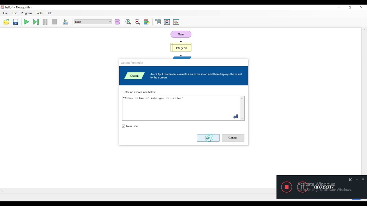 input & output with # flowgarithm