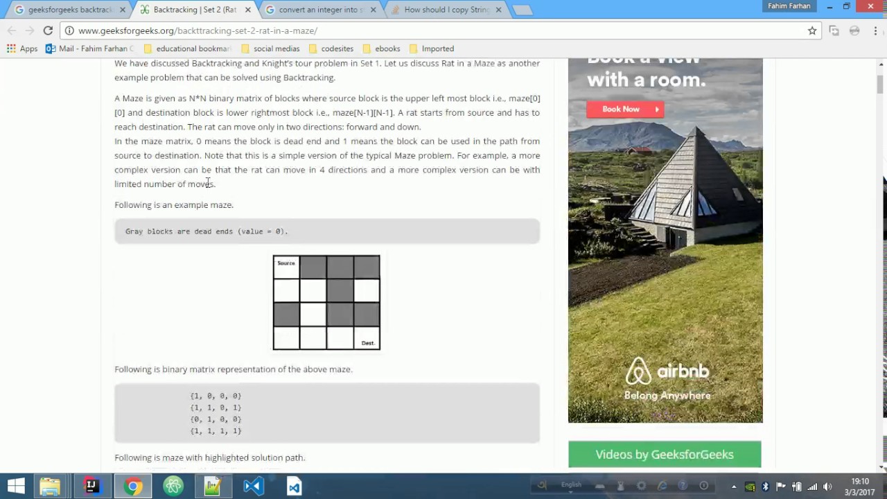 Backtracking Algorithm - Rat In Maze  using Java