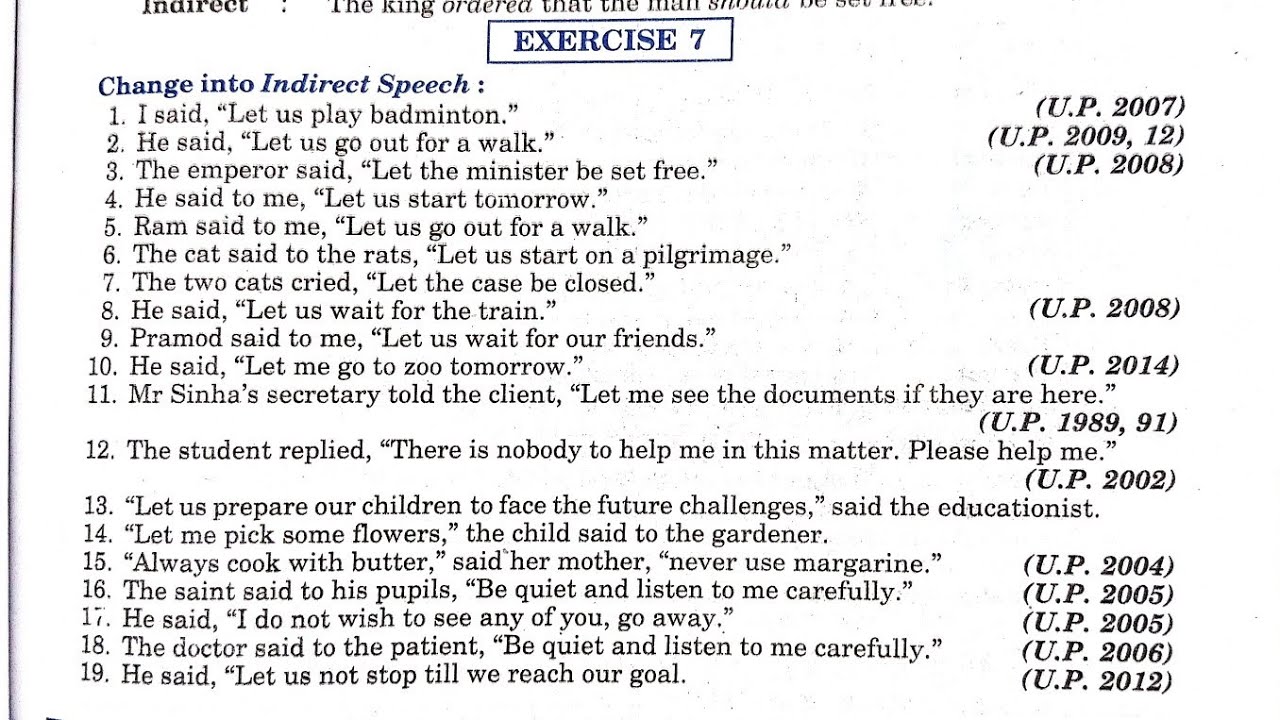 Exercise 7 class 12 English | direct and indirect speech | exercise 7 class 12 English