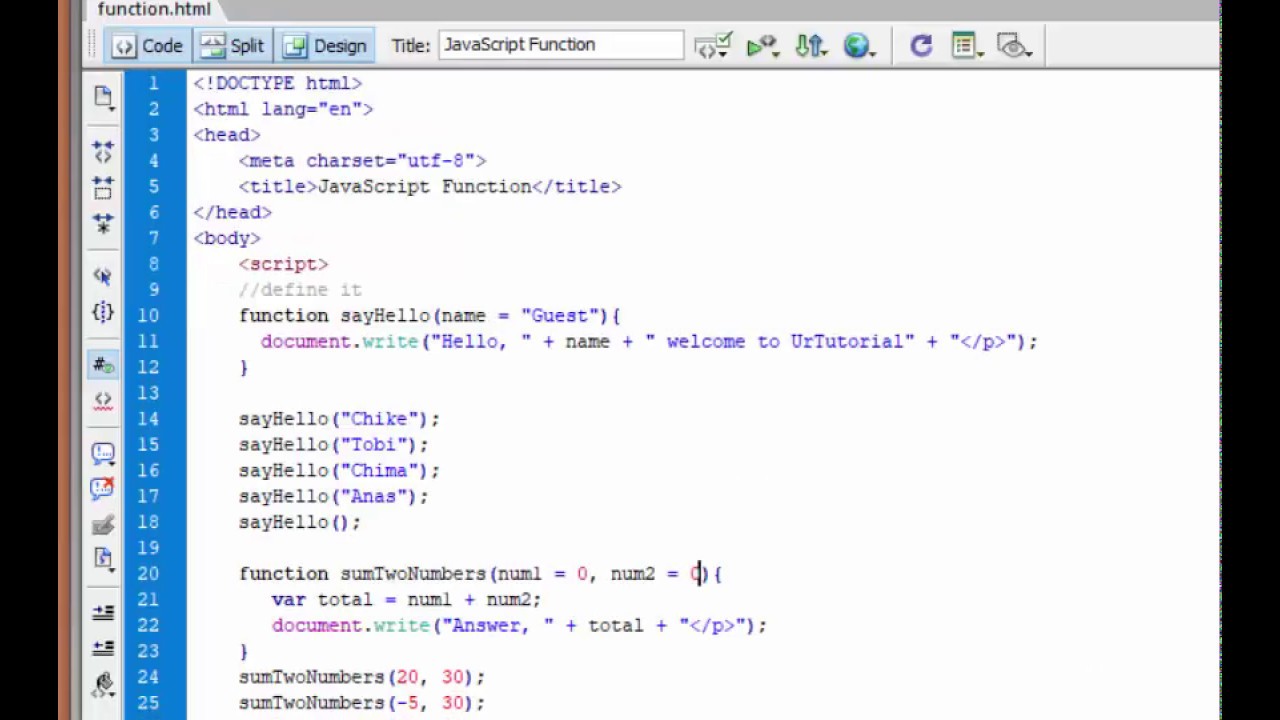 Javascript Tutorial -26-  Function (Adding Default Paramenters to function)