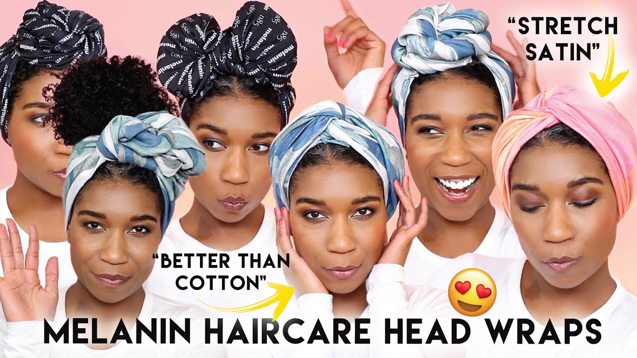 How To Tie @MelaninHaircare Head Wraps | Stretch Satin Head Wraps + 
