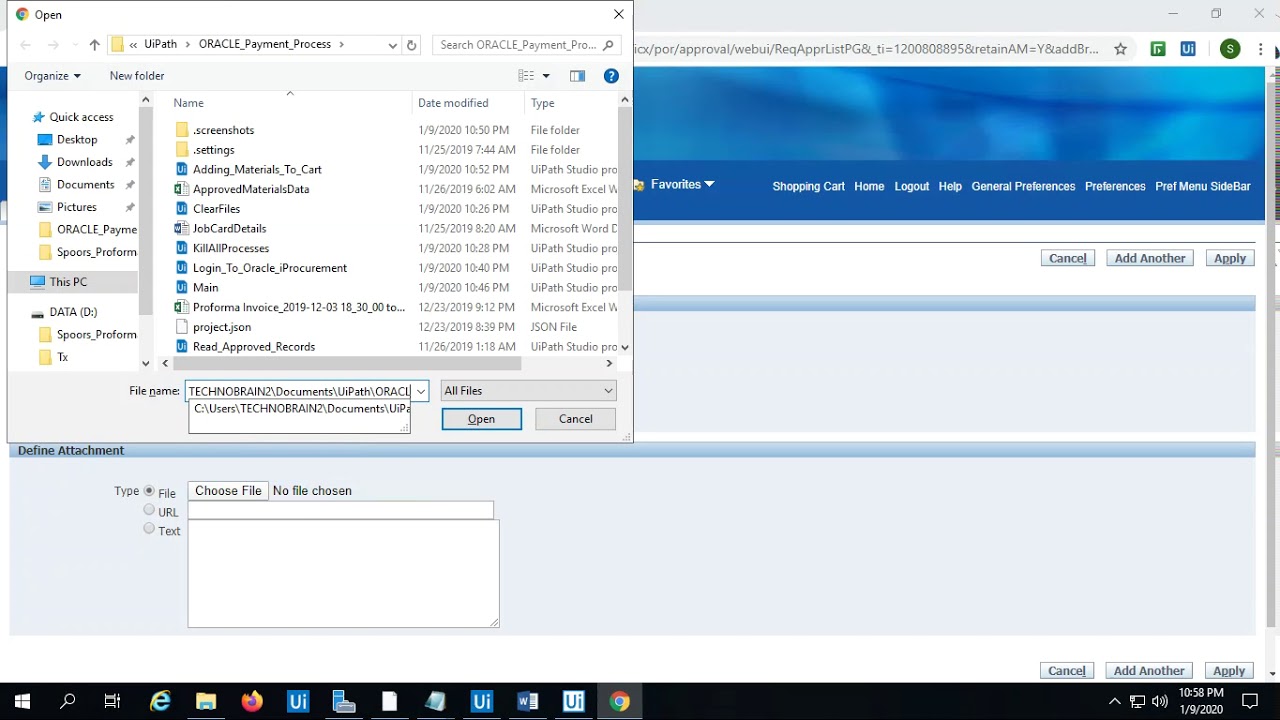 RPA Purchase Requisition Processing in Oracle iProcurement