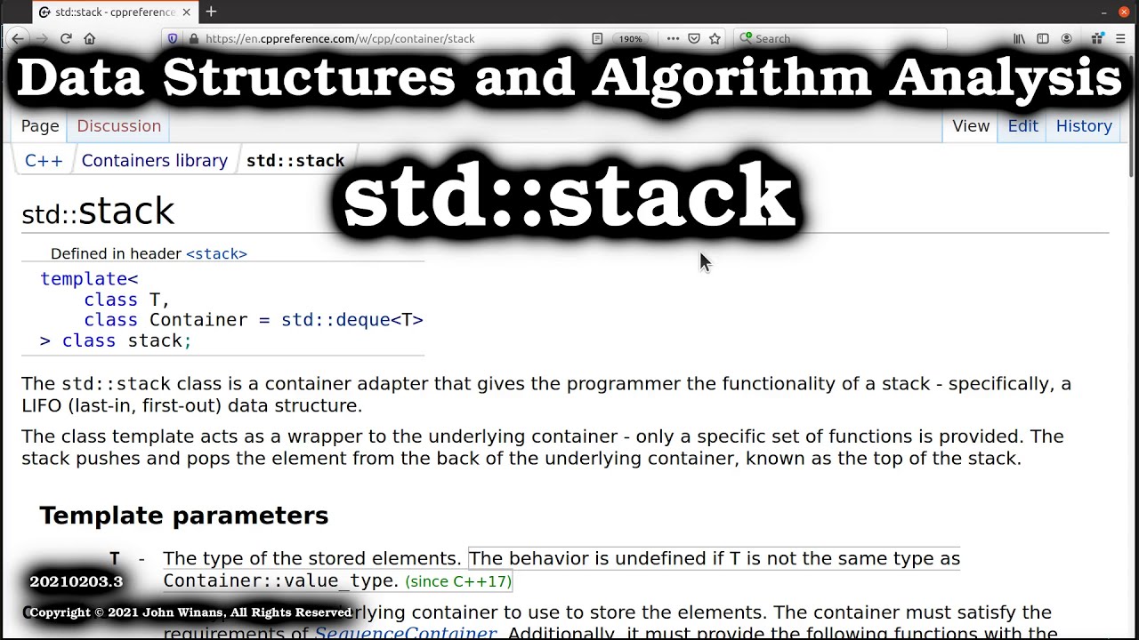 The std::stack container adapter