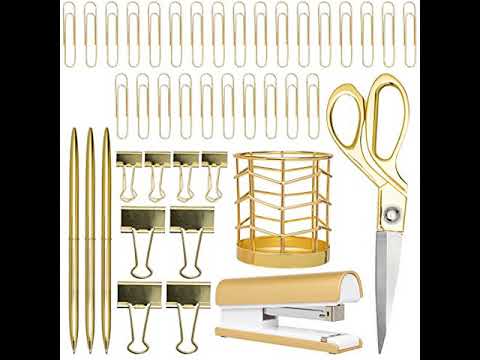 Blu Monaco Gold Desk Organizer for Women - 3 Piece Desk Accessories Set - Pen Cup, Magazine-File-Mai